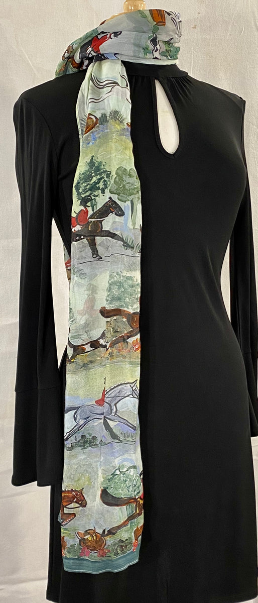 Frédérique’s Fox Hunt Scene Design 72” X 18” Modal Fabric Scarf ...